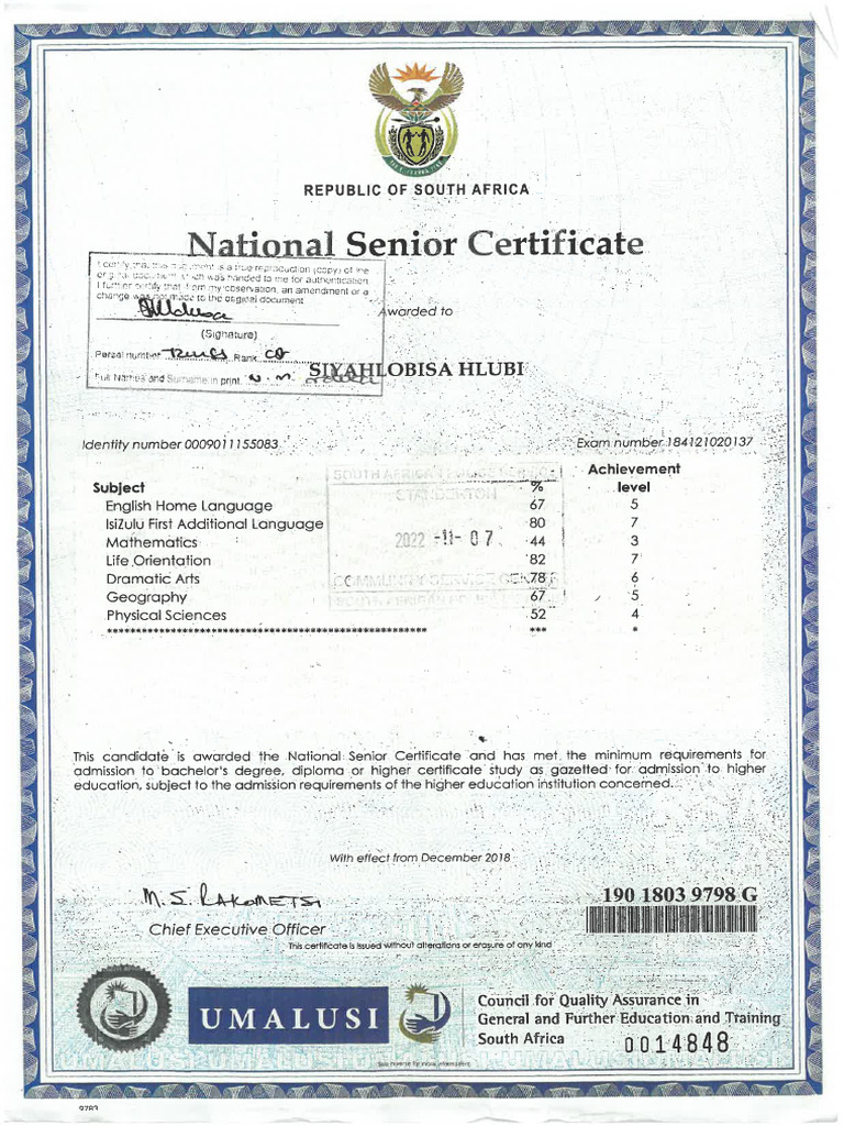 Matric Certificate - 231207 - 170714 | PDF