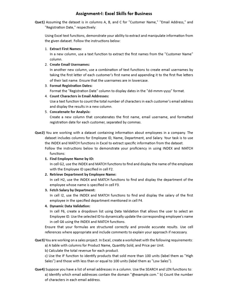 Assignment-I Excel Skills For Business | PDF | Data | Information Technology Management