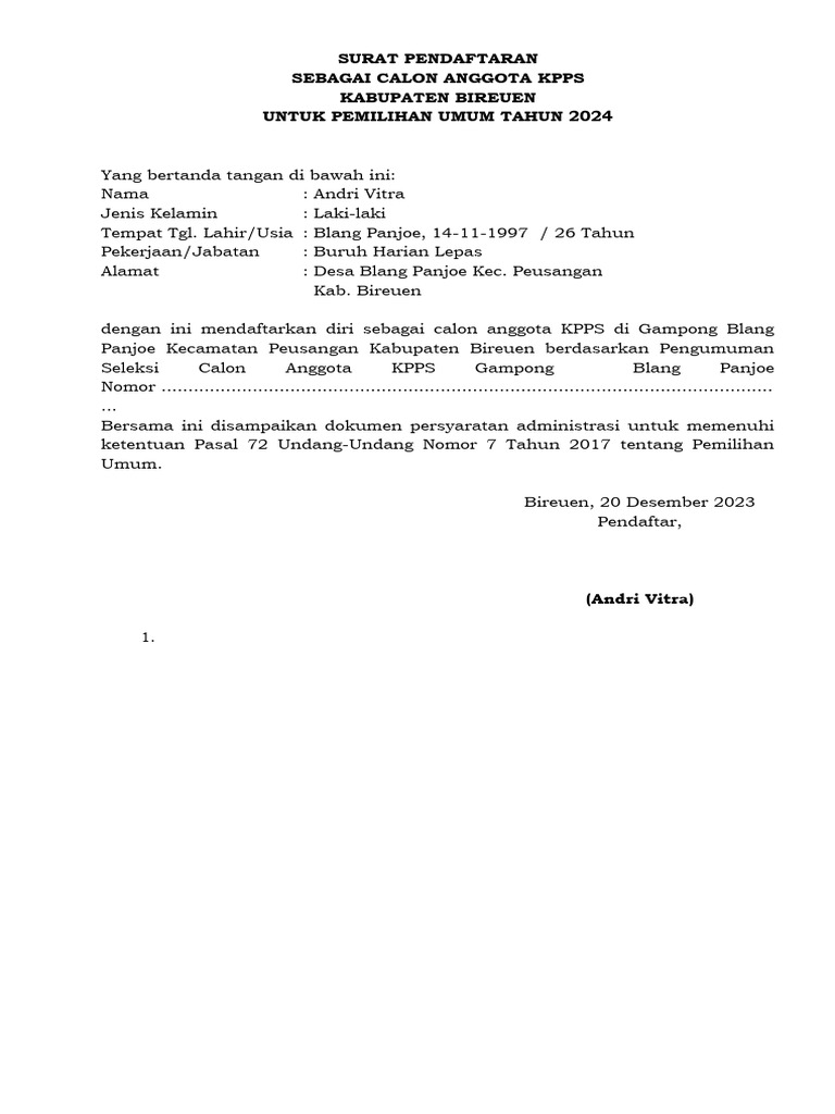 Formulir Persyaratan KPPS | PDF