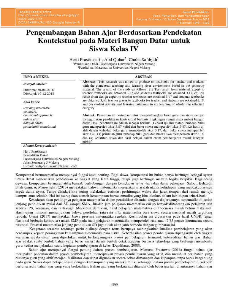 Pengembangan Bahan Ajar Berdasarkan Pendekatan Kontekstual Pada Materi Bangun Datar Untuk Siswa ...
