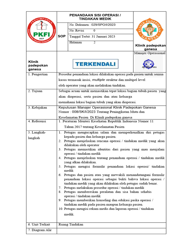 Sop Penandaan Sisi Operasi Tindakan Medik Terkendali | PDF