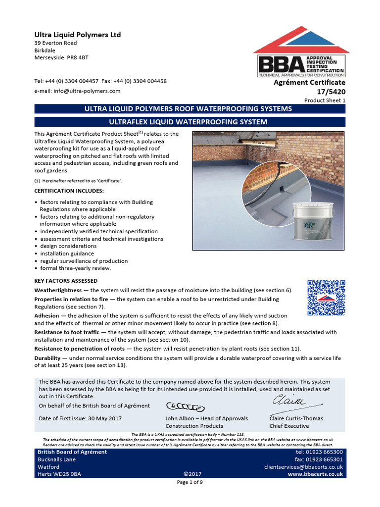 Ultraflex Roof Waterproofing Certificate | PDF | Roof | Packaging And ...