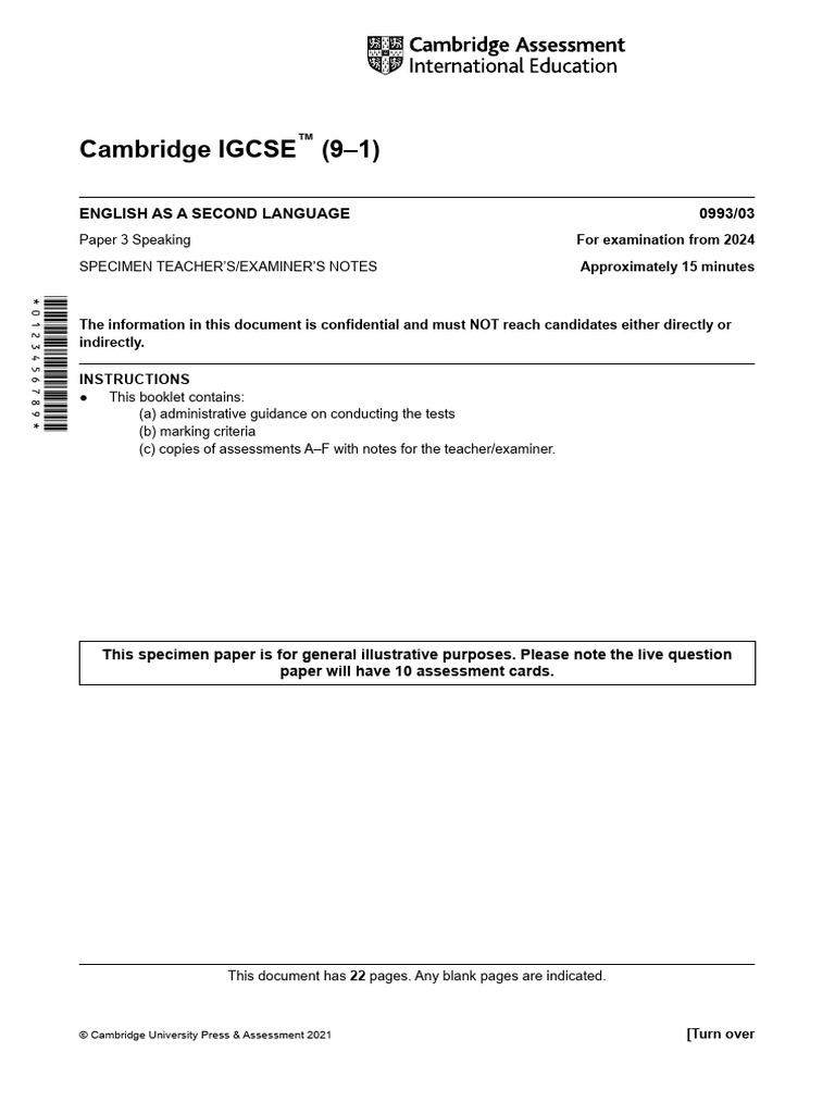 Specimen Paper 3 Teacher S Examiner S Notes | PDF | Communication ...
