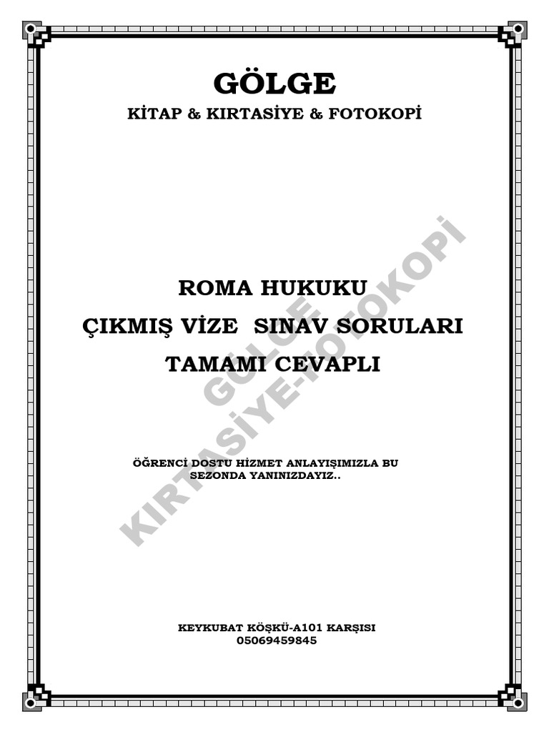 Roma Hukuku Vi̇ze Sorulari | PDF