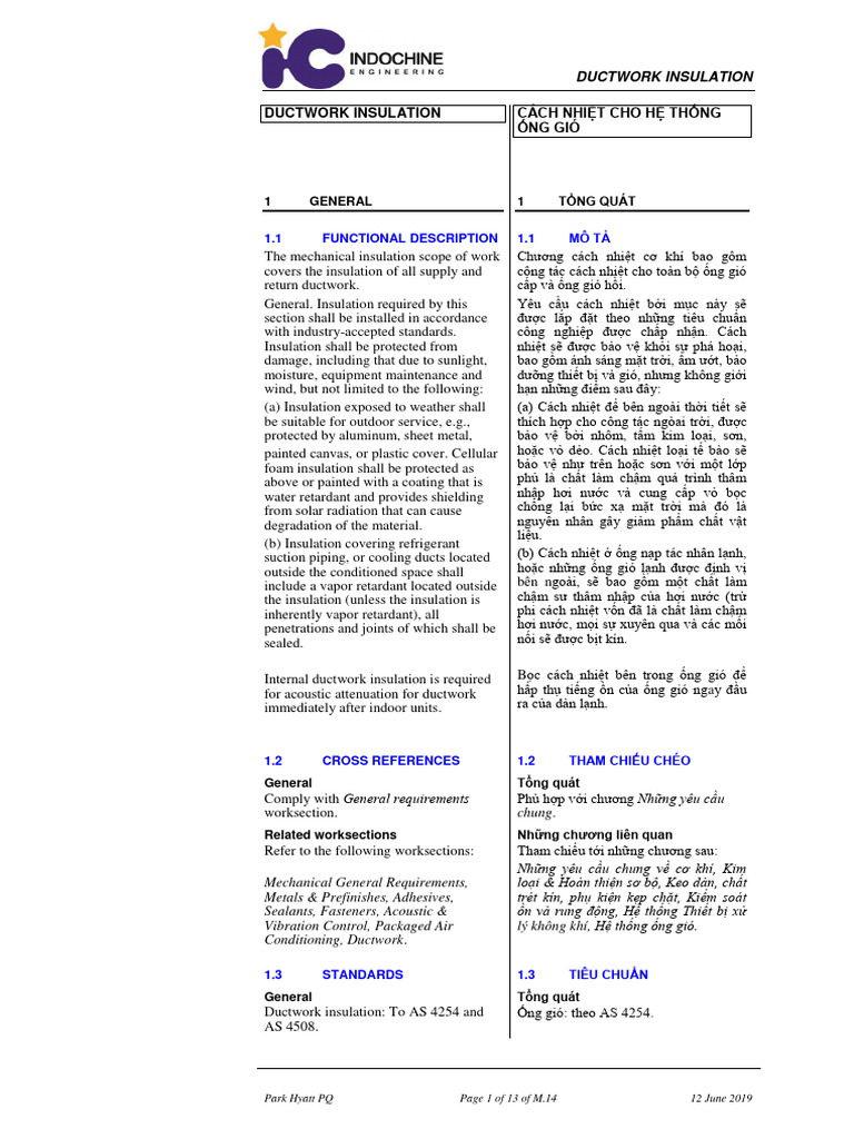 M.14 Ductwork Insulation - VN - Park Hyatt - PQ | PDF