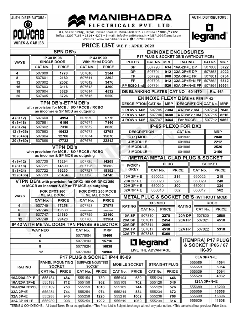Legrand Price List April 2023 | PDF