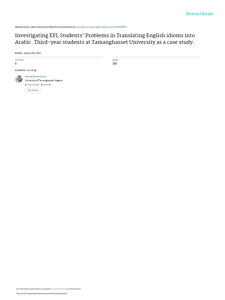 Investigating EFL Students' Problems in Translating English Idioms Into ...