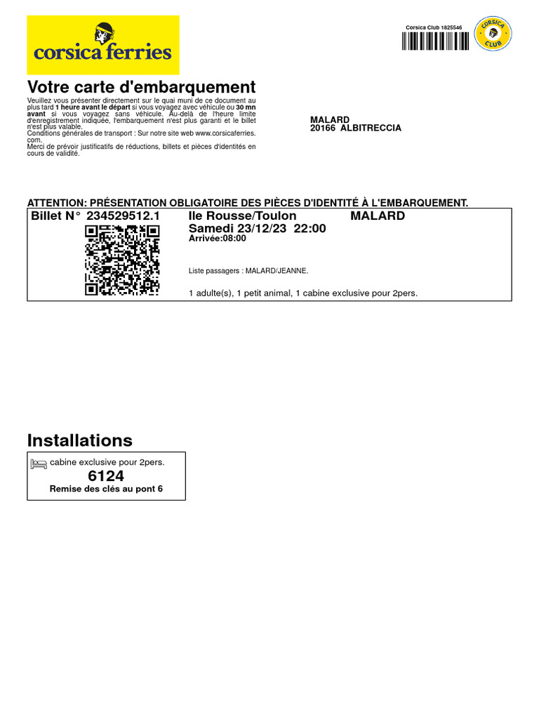 Carte D'embarquement Corsica Ferries | PDF