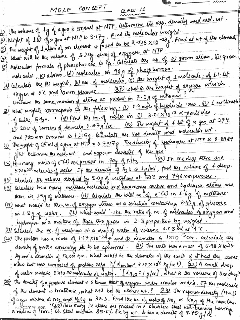 Chemistry MOLE CONCEPT GDS Worksheets | PDF