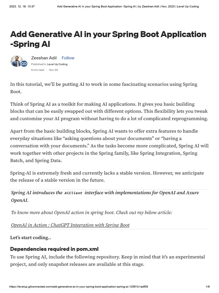 Add Generative AI in Your Spring Boot Application - Spring AI - by Zeeshan Adil - Nov, 2023 ...