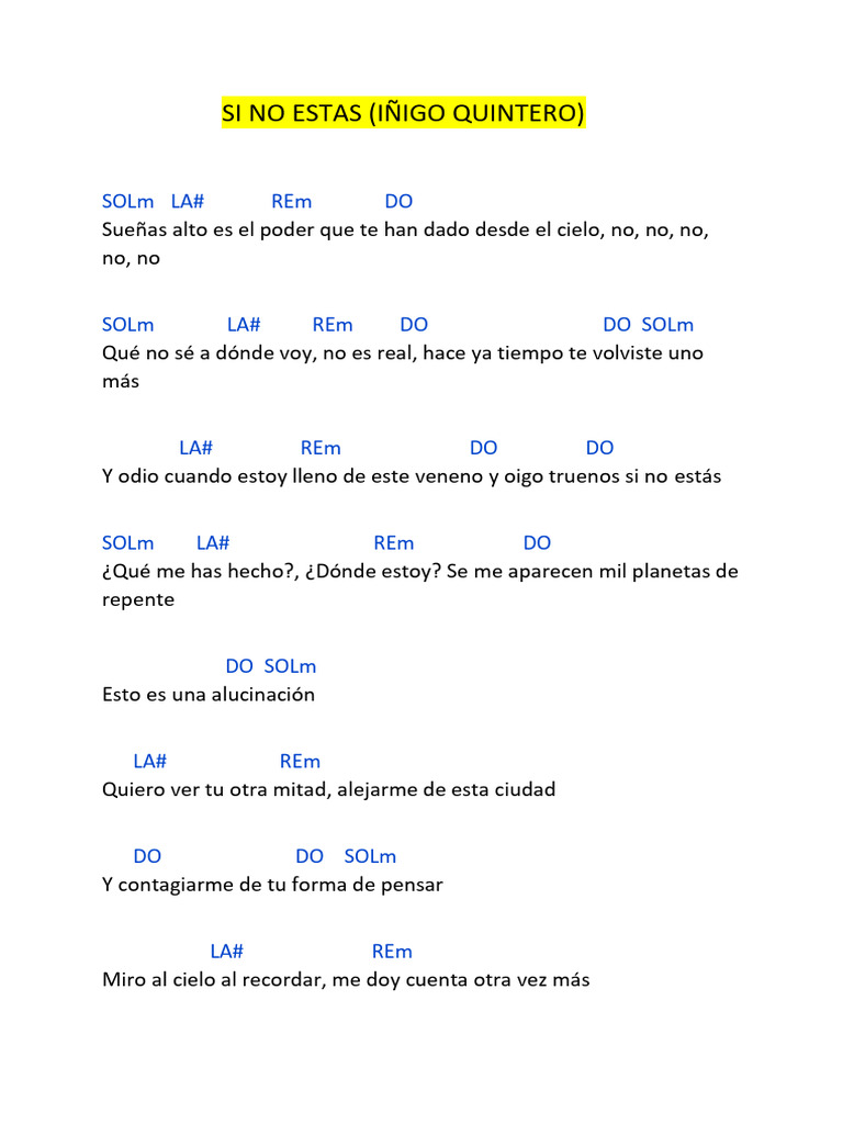 Acordes y letra de "Si No Estás" | PDF
