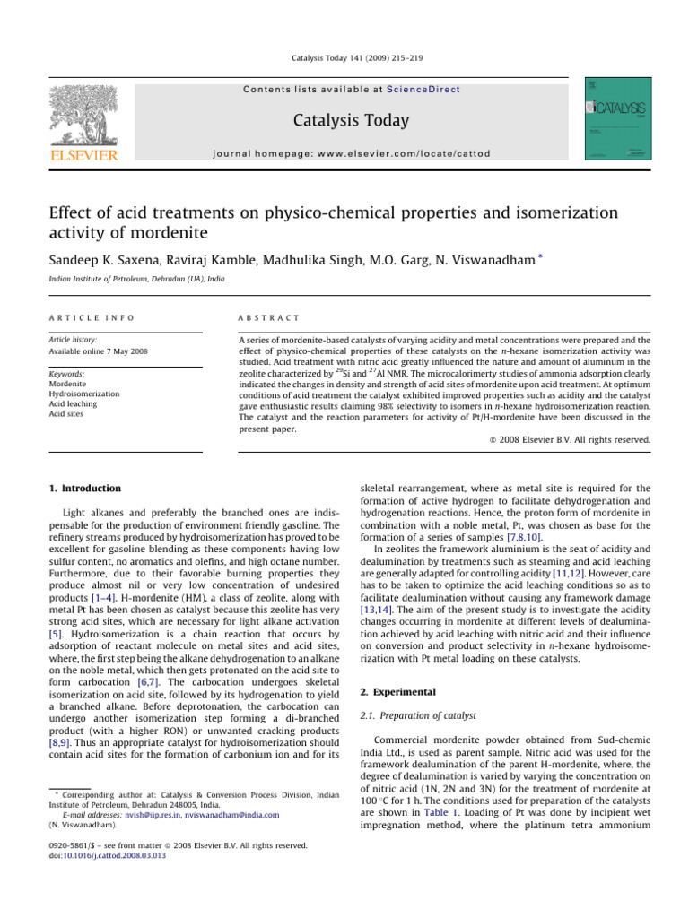 2009 - Catalysis Today Effect of Acid Treatments On Physico-Chemical ...