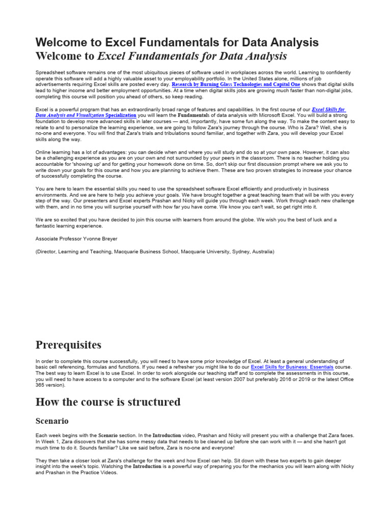 Welcome To Excel Fundamentals For Data Analysis | PDF