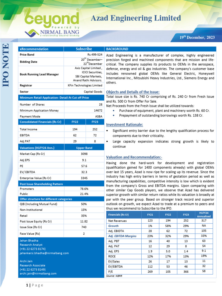 Azad Engineering Limited | PDF | Finance & Money Management