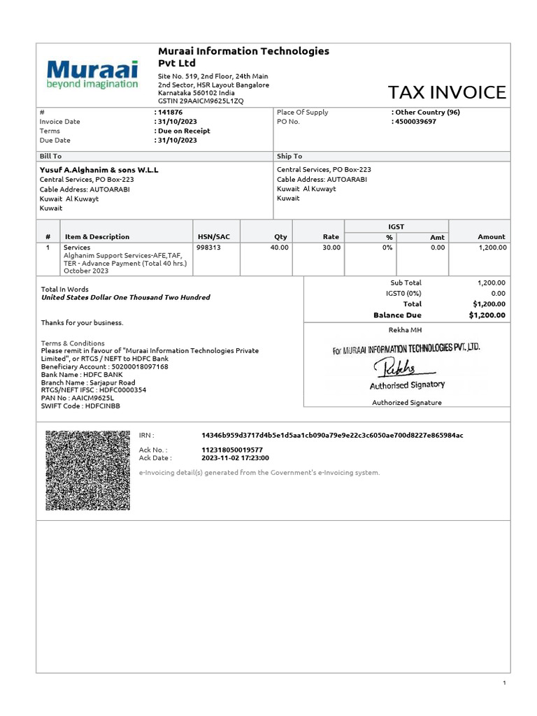 October Support Invoice - 141876 | PDF | Accounting | Financial Services