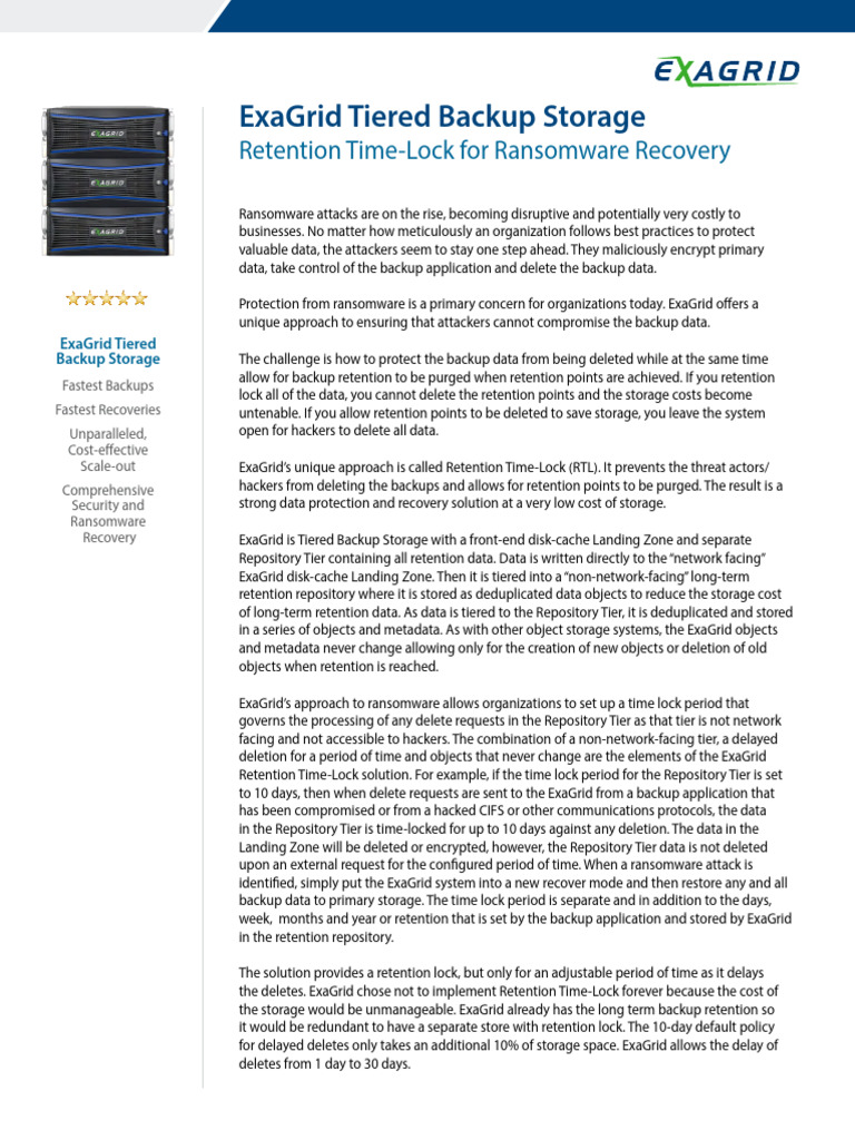 ExaGrid-Retention Time-Lock For Ransomware Recovery DS | PDF | Backup | Ransomware