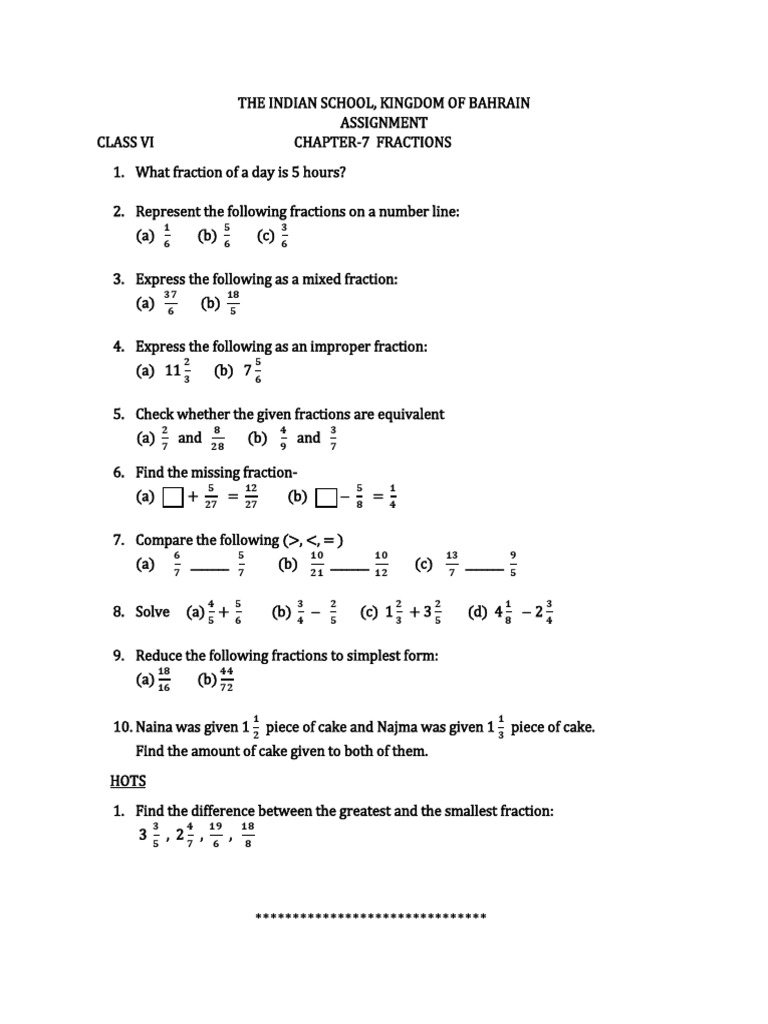 Class 6 Assignment Ch-7 Fractions | PDF | Naming Conventions | Encodings