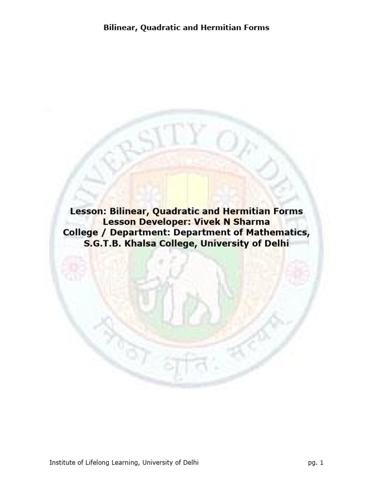 Bilinear Quadratic and Hermitian Forms-1-1s35c8s | PDF | Teaching ...