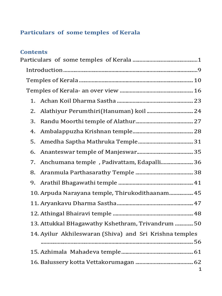 Particulars of Some Temples of Kerala | PDF | Indian Religions