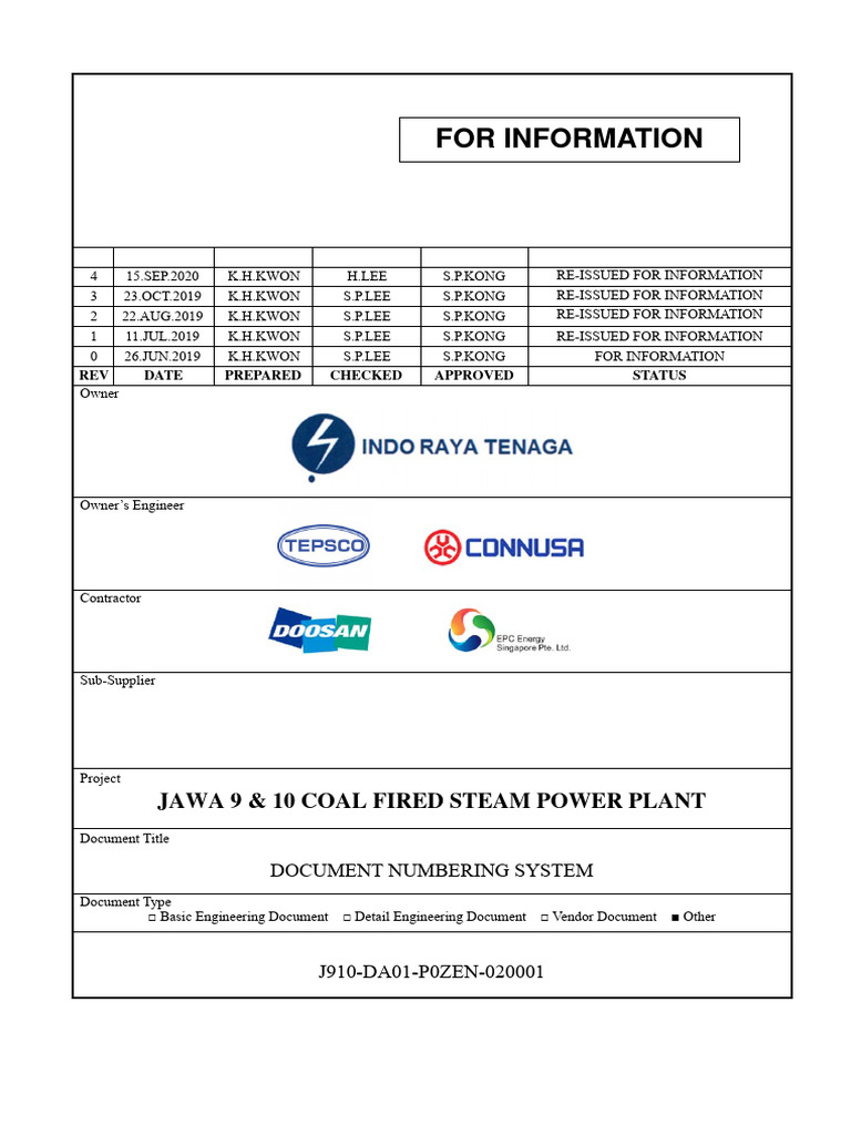 J910-DA01-P0ZEN-020001 Document Numbering System | PDF