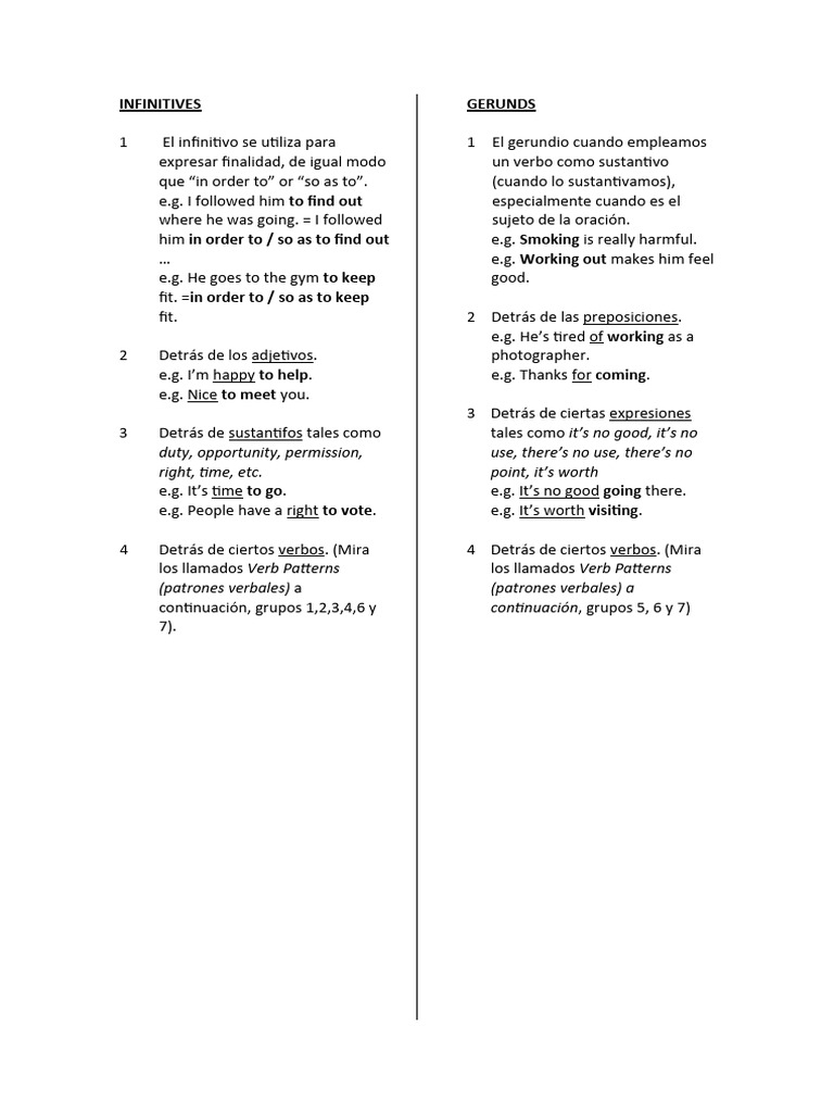 INFINITIVO Vs GERUNDIO EN ESPAÑOL | PDF | Semantic Units | Grammatical ...