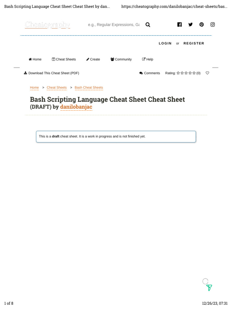 Bash Scripting Language Cheat Sheet Cheat Sheet by Danilobanjac | PDF Bash Scripting Language Cheat Sheet Cheat Sheet by Danilobanjac | PDF
