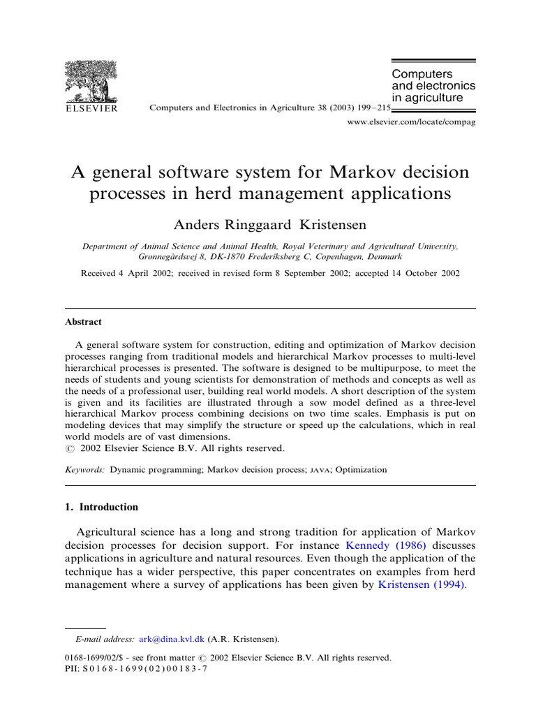 A General Software System For Markov Decision Processes in Herd Management Applications | PDF ...