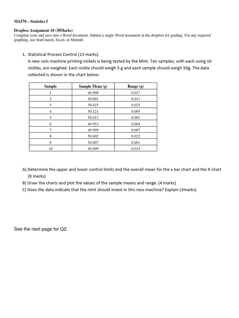 MD - MA570 - Assignment 10 - Statistical Process Control | PDF MD - MA570 - Assignment 10 - Statistical Process Control | PDF