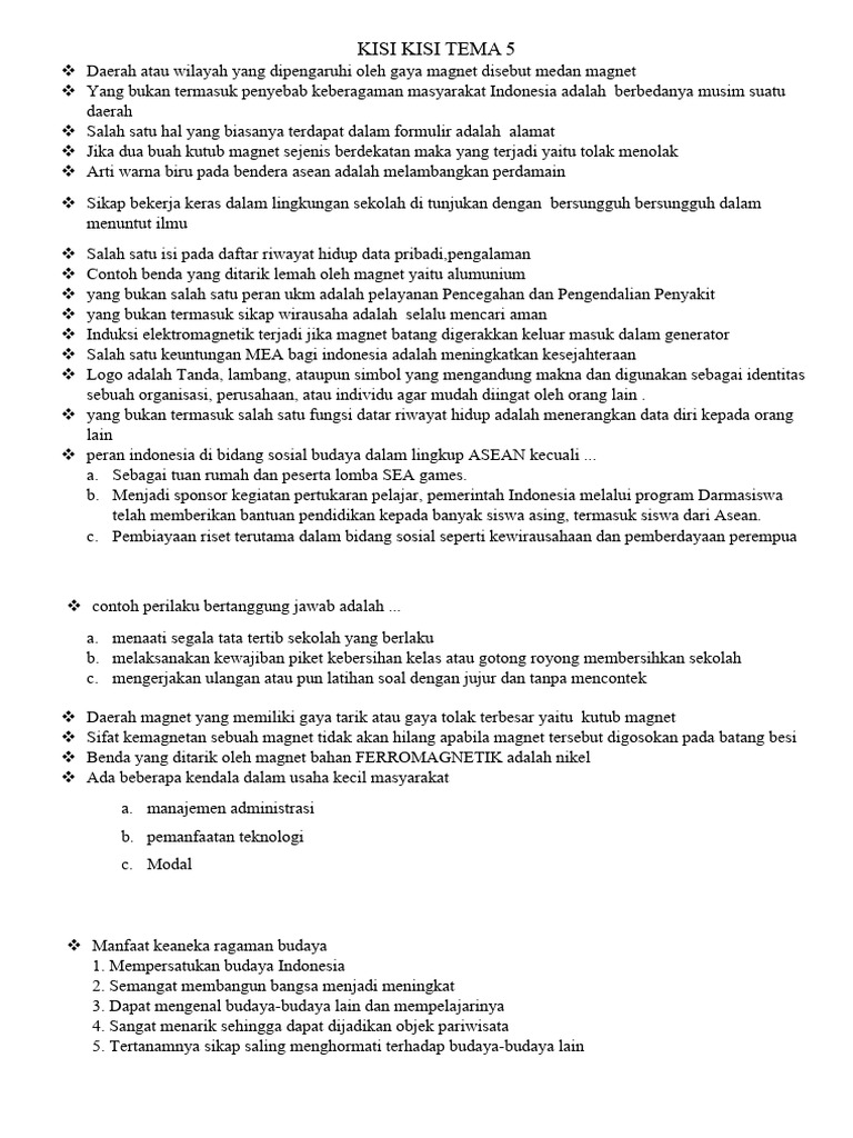 Kisi Kisi Tema 5-1 | PDF | Ilmu Sosial