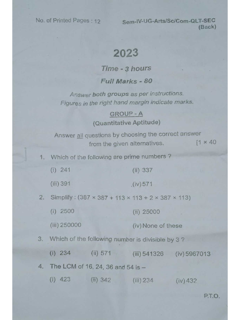 QLT - SEC-II Back Paper 4th Sem 05-07-2023 | PDF