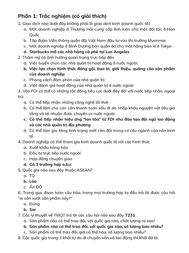 Đề cương KDQT | PDF