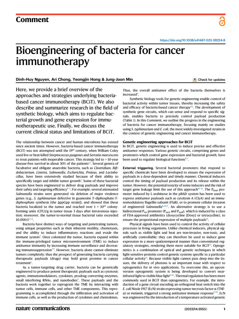 Nguyen 2023 - Bioengineering of Bacteria for Cancer Immunotherapy | PDF