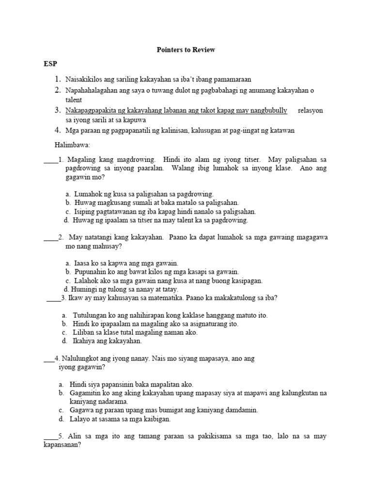 Pointers To Review Q1 1st Summative | PDF