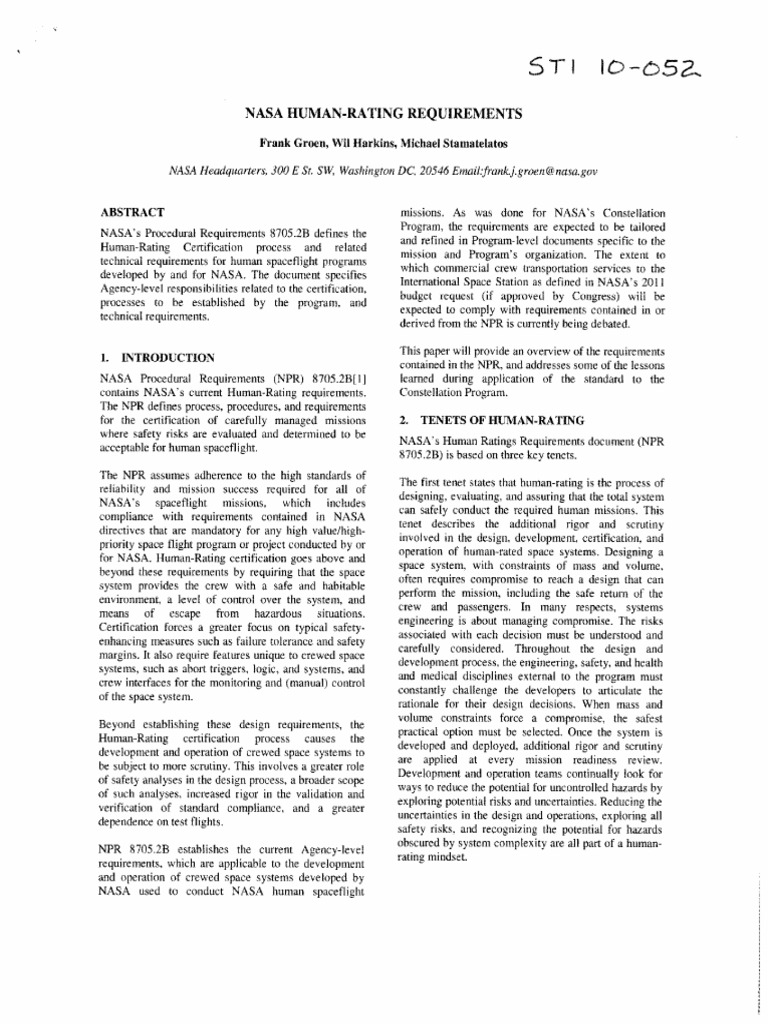 Nasa Human Rating Requirements | PDF