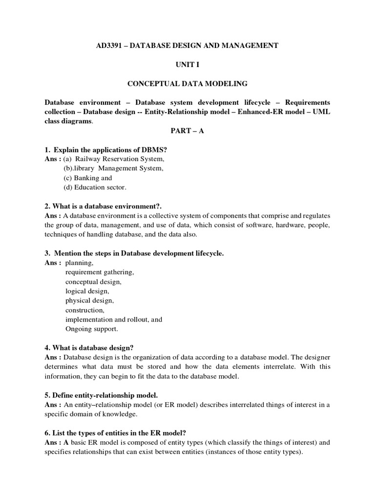 AD3391 Data Base Design and Management | PDF