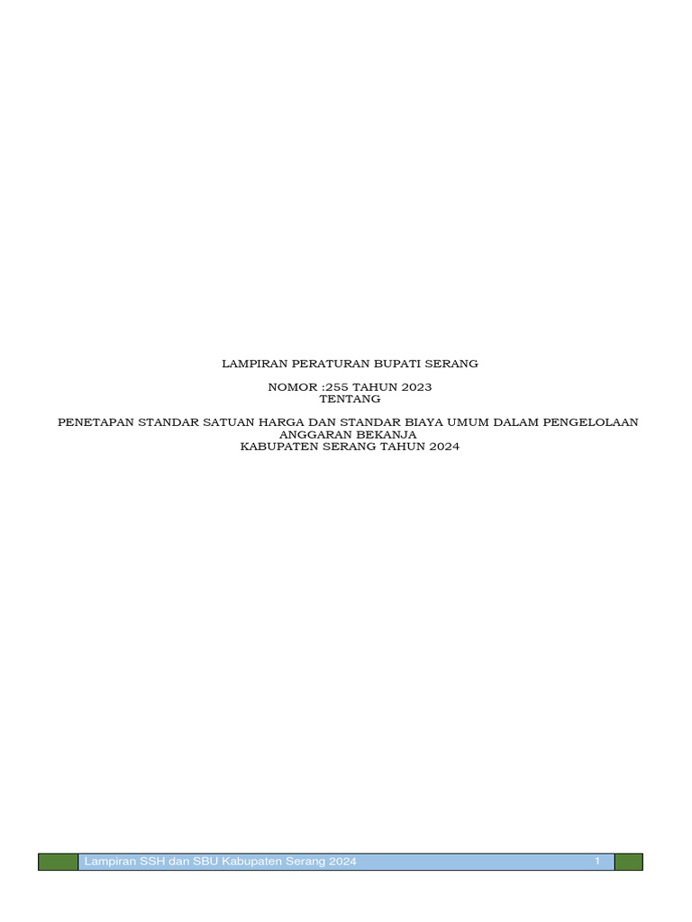 Lampiran Final Standar Harga Satuan 2024 - SSH & SBU (FIX) | PDF