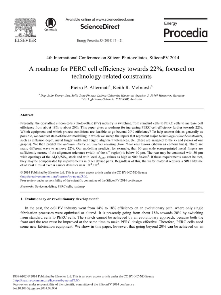 A Roadmap To PERC Cell Efficiency Towards 22%, Focused On Technology ...