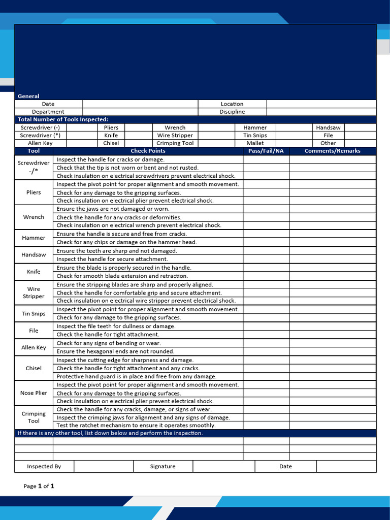 FMCO-CVHB-HSE-GEN-FRM-005 - Rev-01 - Hand Tools Inspection Form | PDF ...