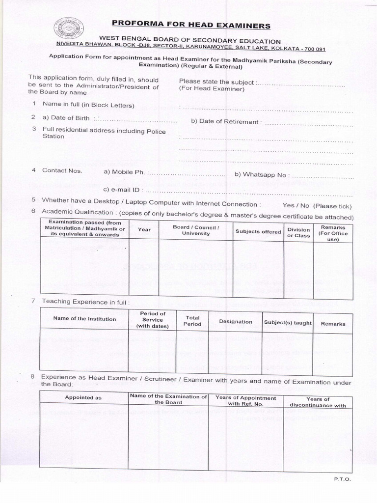 Exam Form Wbse | PDF