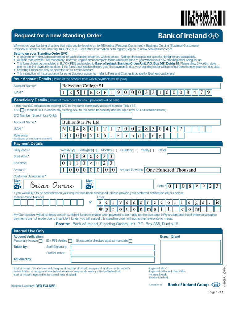 Request For A New Standing Order Form | PDF