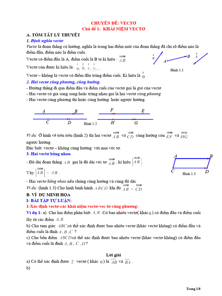 1.Khái Niệm Vec Tơ-1 | PDF