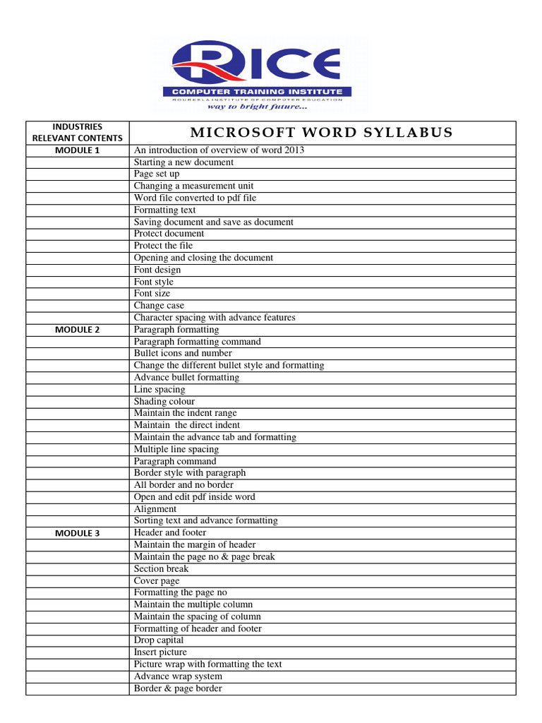 Microsoft Word Syllabus pdf-1-1 | PDF | Paragraph | Microsoft Word