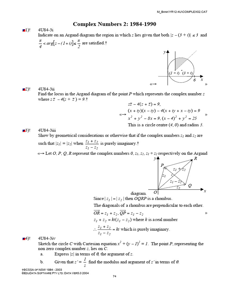 Complex Numbers and Argand Diagrams Analysis | PDF