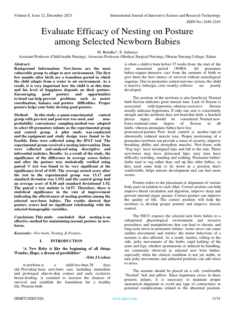 Evaluate Efficacy of Nesting On Posture Among Selected Newborn Babies ...