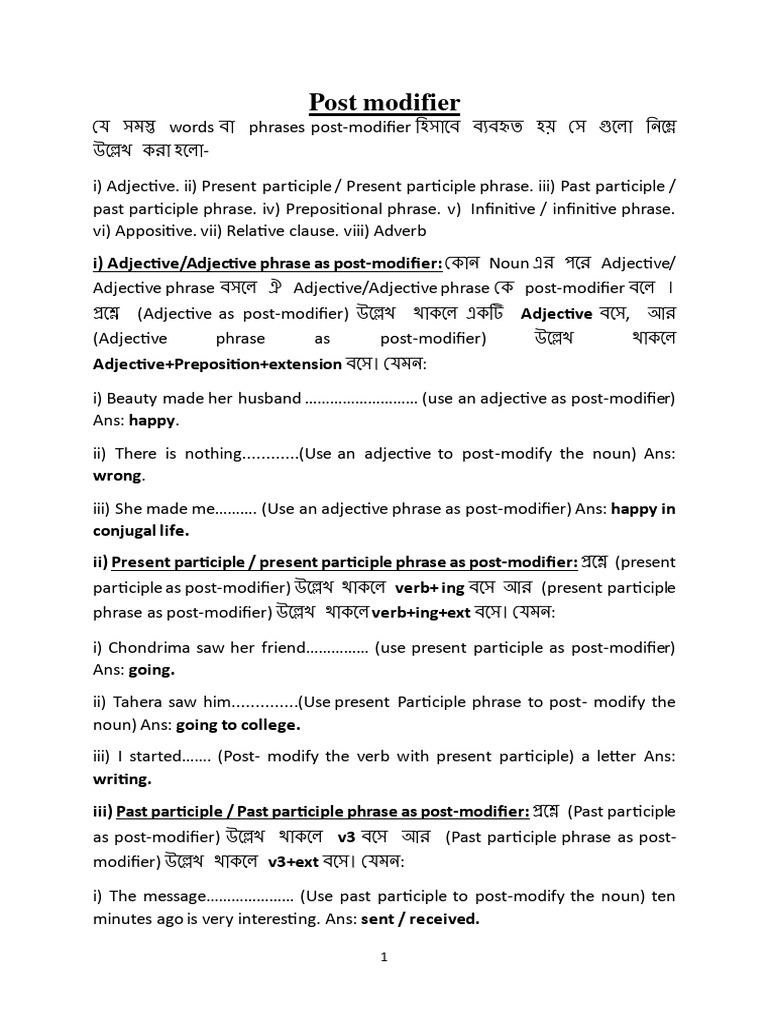 HSC Modifiers 2 | PDF | Adjective | Verb