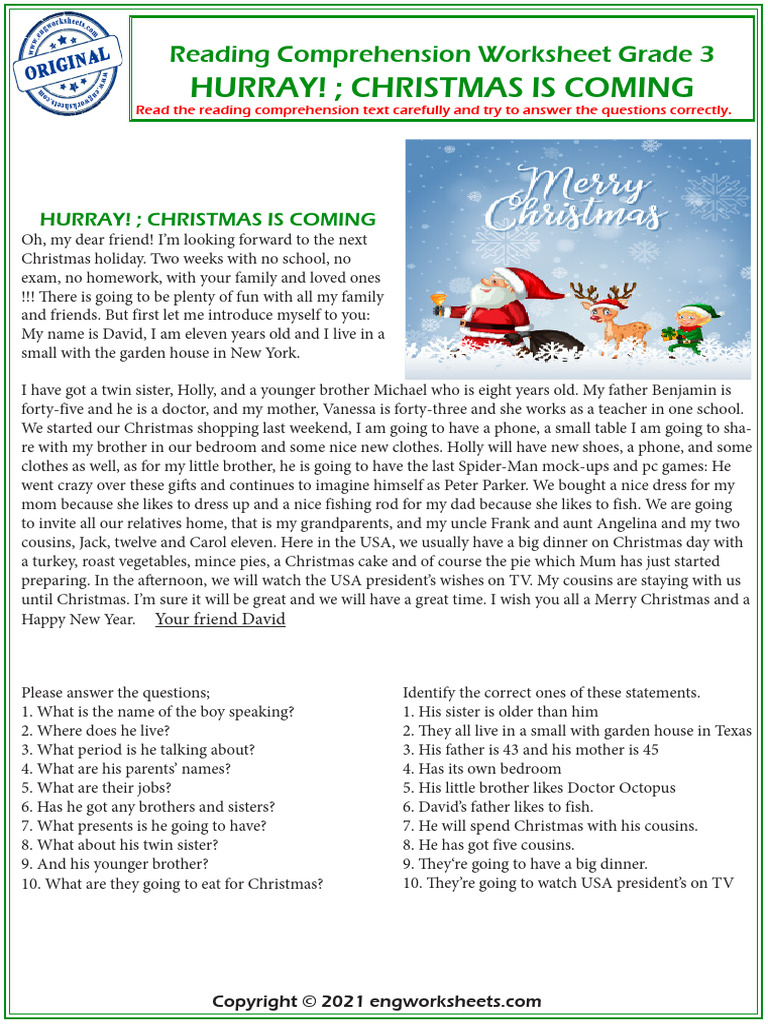 Christmas Reading Comprehension | PDF