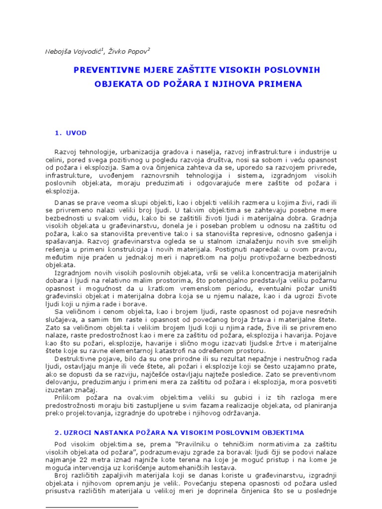 Preventivne Mere Zastite Visokih Poslovnih Objekata Od Pozara I Njihova Primena | PDF