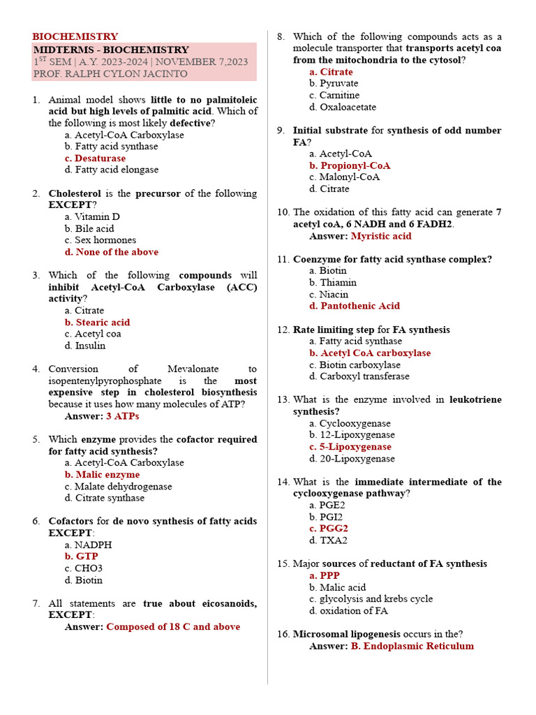 Biochem Midterm Exam | PDF