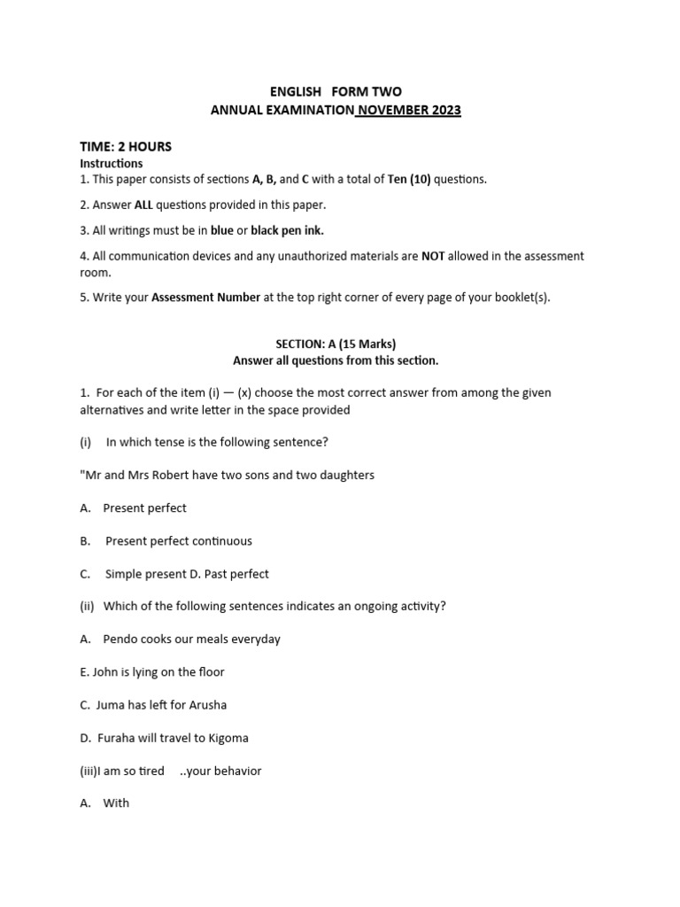 English Form One Annual 2023 | PDF | Bride | Language Mechanics