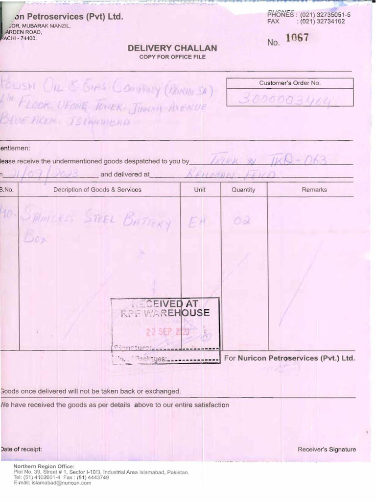 Delivery Challan For 2 Nos Battery Box | PDF | Service Industries